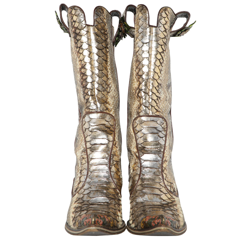Y2K Roberto Cavalli Python Snakeskin Leather Cowboy Western Boots ...