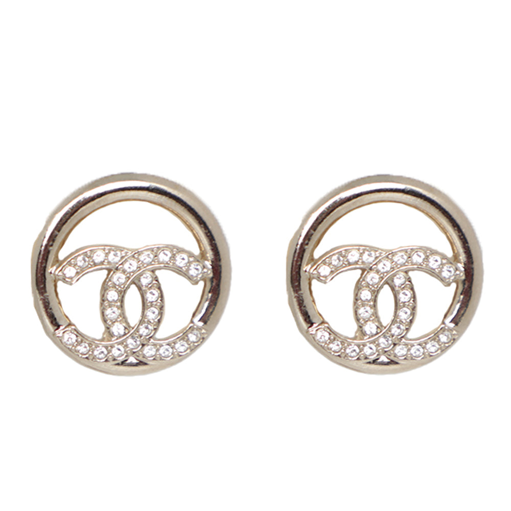 Chanel Cut Out Circle CC Logo Crystal Gold Plated Post Earrings – Mint ...